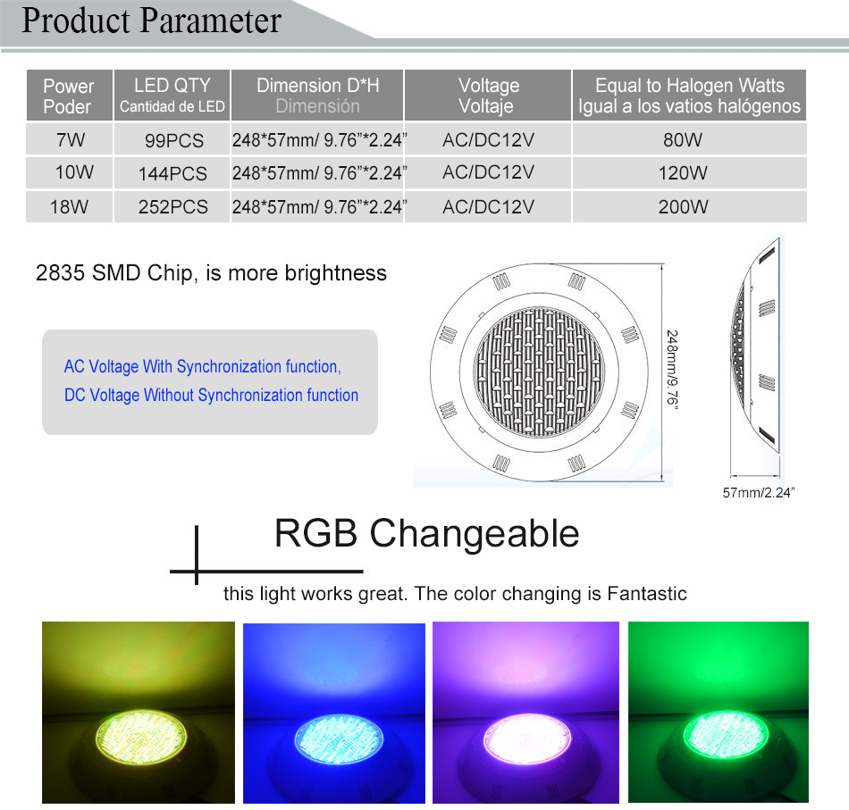 Small 18W RGB SMD2835 led swimming pool light IP68 AC12V - HOTOOK INDUSTRIAL